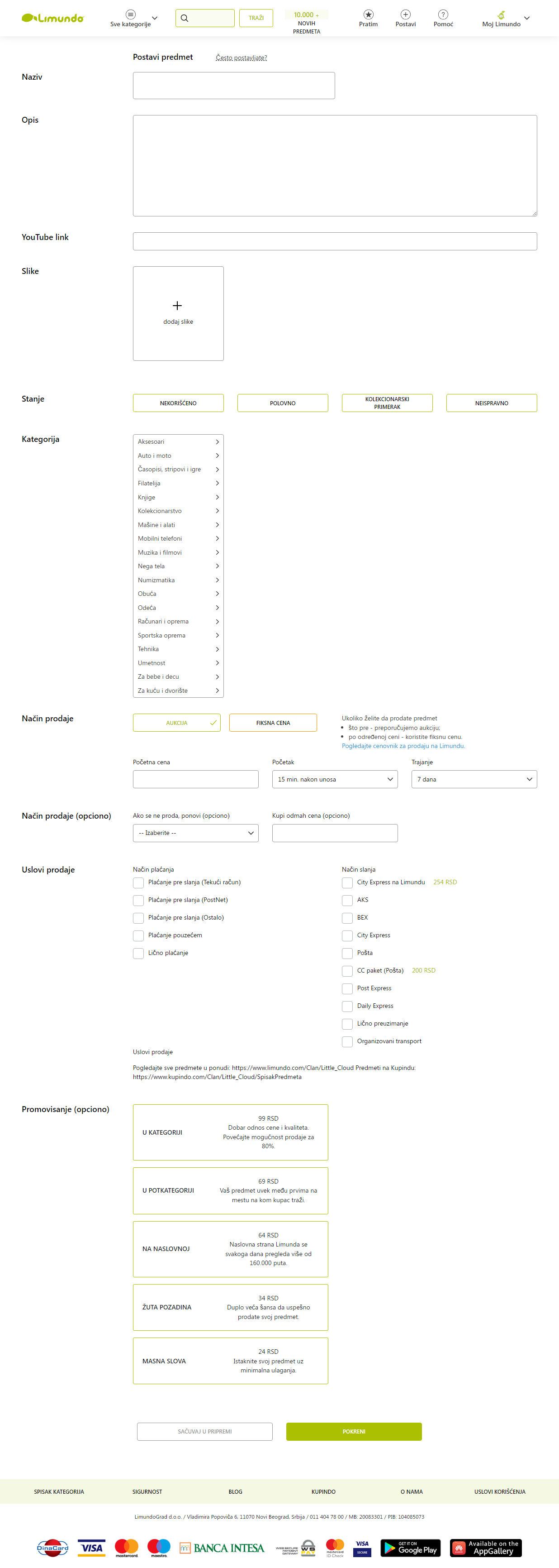 Kako da pokrenem aukciju? – Limundo pomoć
